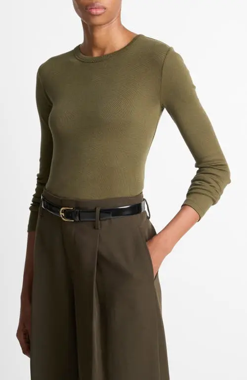 Vince Essential Long Sleeve Pima Cotton & Modal T-shirt - Herba