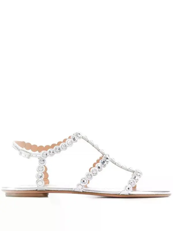 AQUAZZURA Crystal Embellished Flat Sandals - Silver