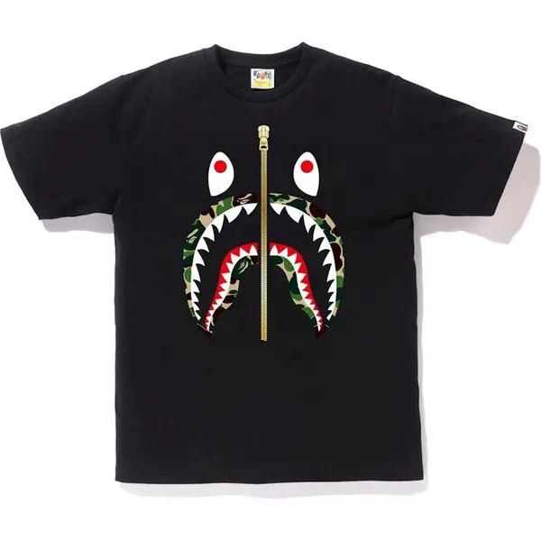 A BATHING APE Abc Gold Zip Shark T-shirt Black - Black/green