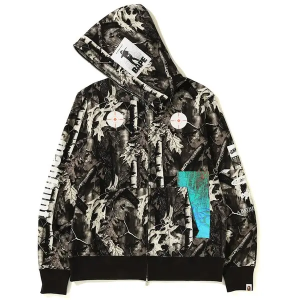 A BATHING APE Forest Camo Wide Full Zip Hoodie - Black