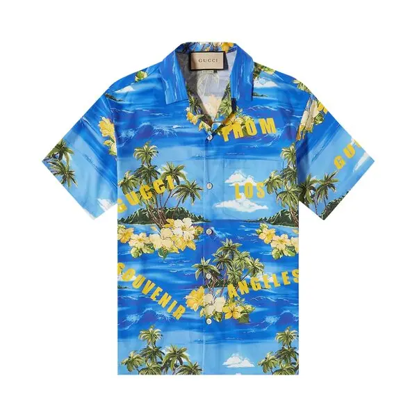 Gucci Printed Cotton Poplin Bowling Shirt - Blue