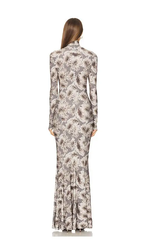 Norma Kamali Long Sleeve Turtleneck Fishtail Gown - Grey