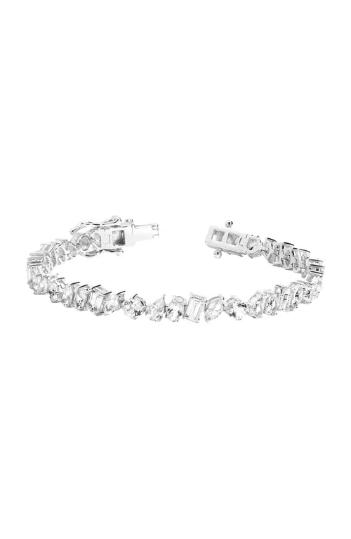 AURATE Lab Grown White Sapphire Mixed Shape Tennis Bracelet - Sterling Silver
