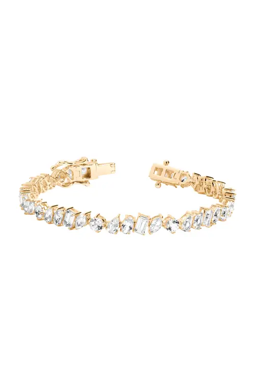 AURATE Lab Grown White Sapphire Mixed Shape Tennis Bracelet - Yellow Gold Vermeil
