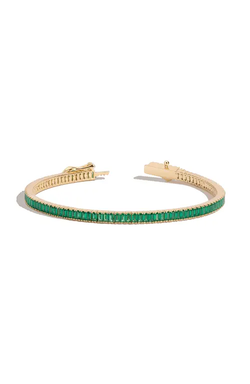 AURATE Lab Grown Emerald Baguette Tennis Bracelet - Gold Vermeil