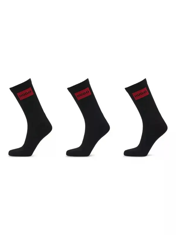 Hugo Boss Logo-label Ribbed Crew Socks Pack Of Three - Black