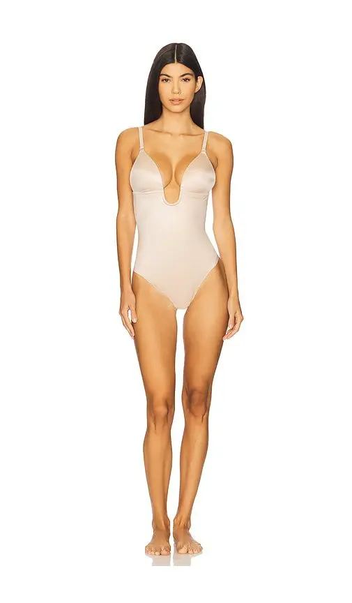 Spanx Shape Suit Your Fancy Plunge Low-back Bodysuit - Champagne Beige