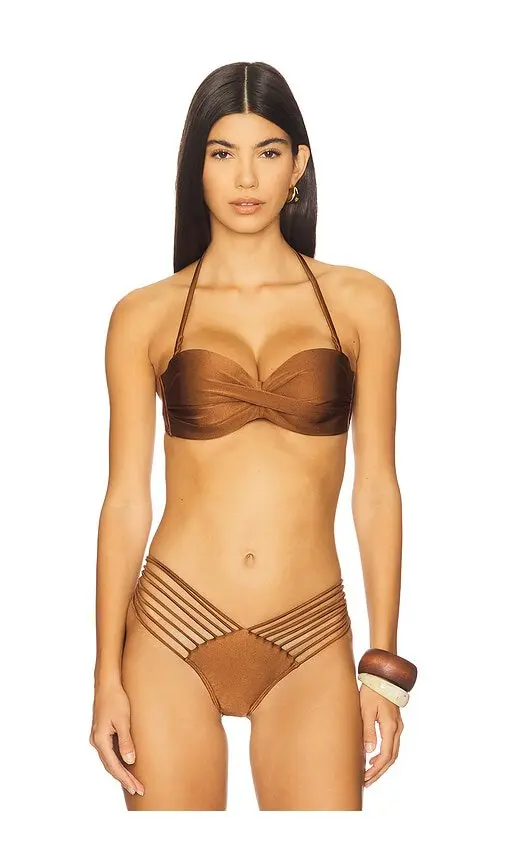 Luli Fama Underwire Push Up Bandeau Bikini Top - Brown