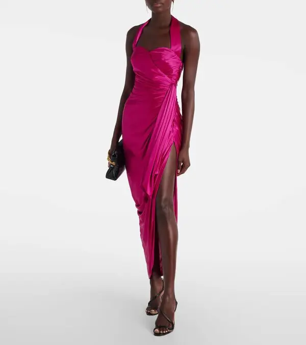 Balmain Draped Halterneck Satin Midi Dress