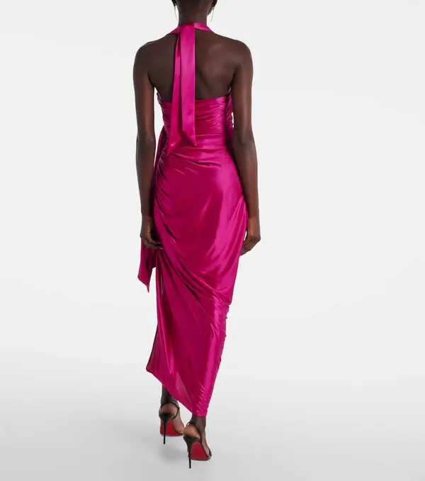 Balmain Draped Halterneck Satin Midi Dress