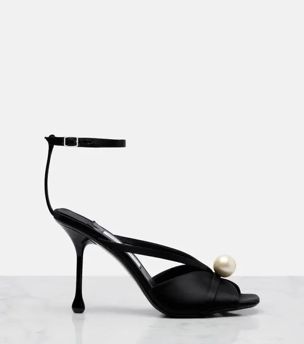 JIMMY CHOO Siva 95 Embellished Satin Sandals - Black