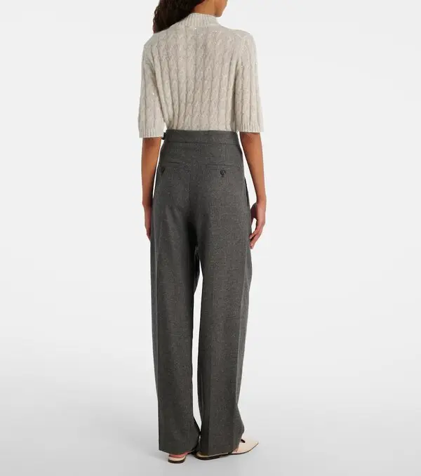Brunello Cucinelli Pleated Wool And Cashmere Wide-leg Pants - Grey