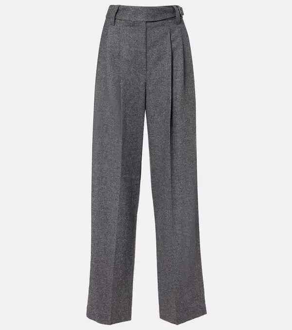 Brunello Cucinelli Pleated Wool And Cashmere Wide-leg Trousers - Grey