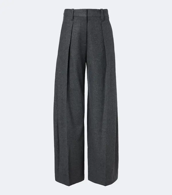 Brunello Cucinelli Pleated Wool And Cashmere Wide-leg Trousers - Grey