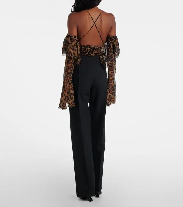 Blumarine Embellished Crêpe Cady Flared Pants