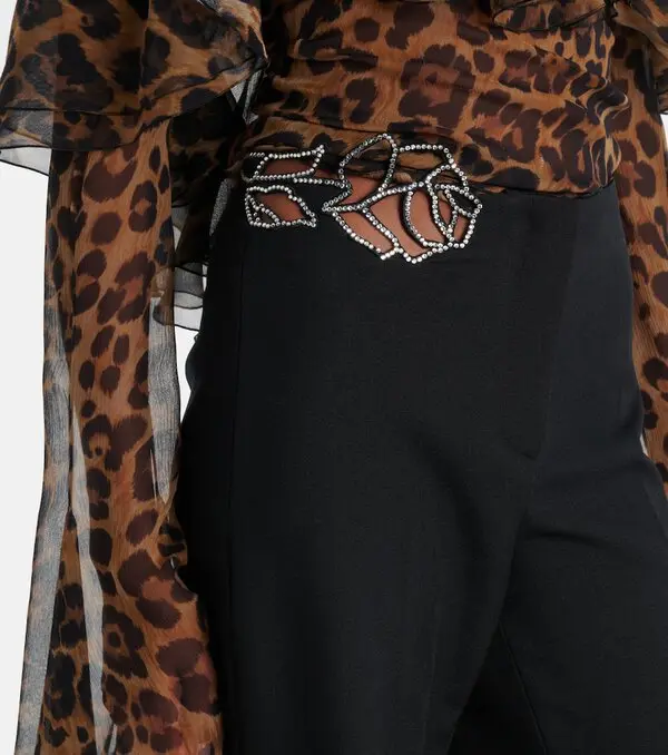 Blumarine Embellished Crêpe Cady Flared Pants