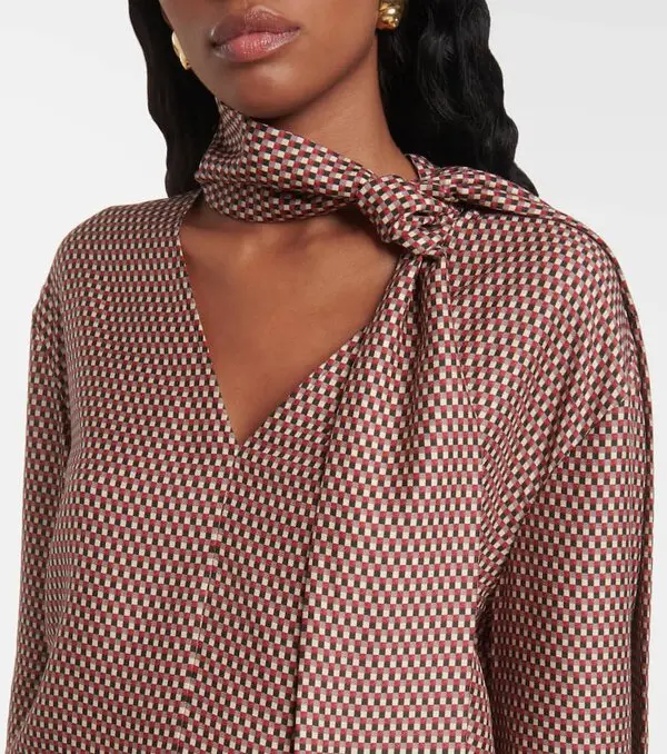 JOSEPH Scarf-detail Printed Silk Blouse