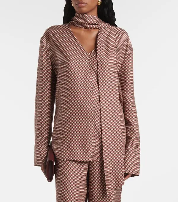 JOSEPH Scarf-detail Printed Silk Blouse