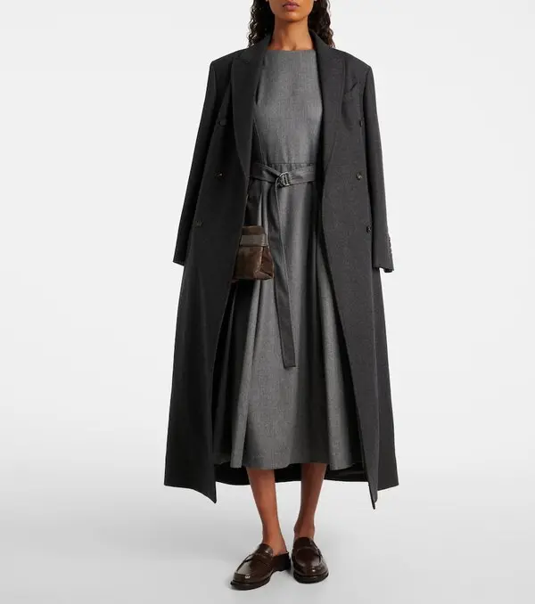 Brunello Cucinelli Belted Virgin Wool Midi Dress - Grey