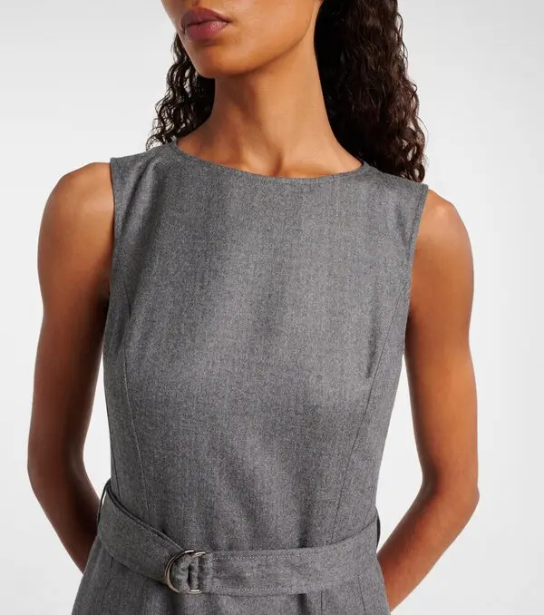 Brunello Cucinelli Belted Virgin Wool Midi Dress - Grey