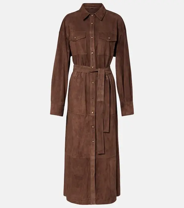 Brunello Cucinelli Monili Belted Suede Shirt Dress