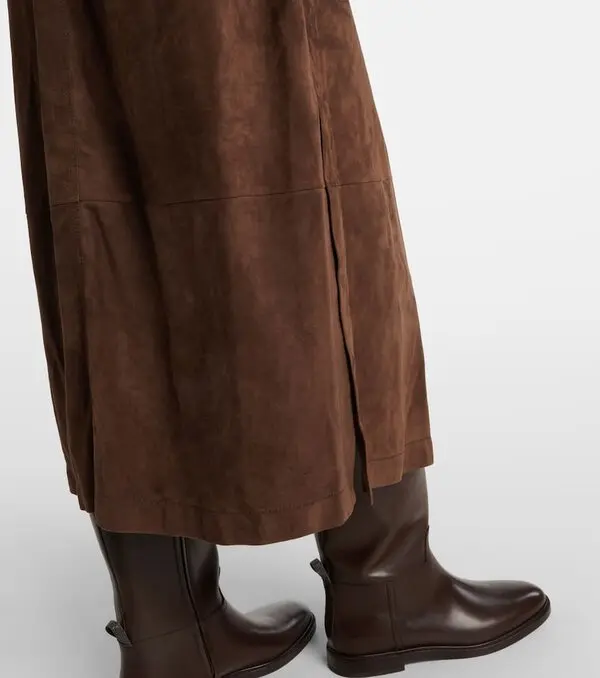 Brunello Cucinelli Monili Belted Suede Shirt Dress