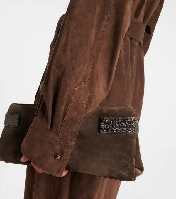 Brunello Cucinelli Monili Belted Suede Shirt Dress