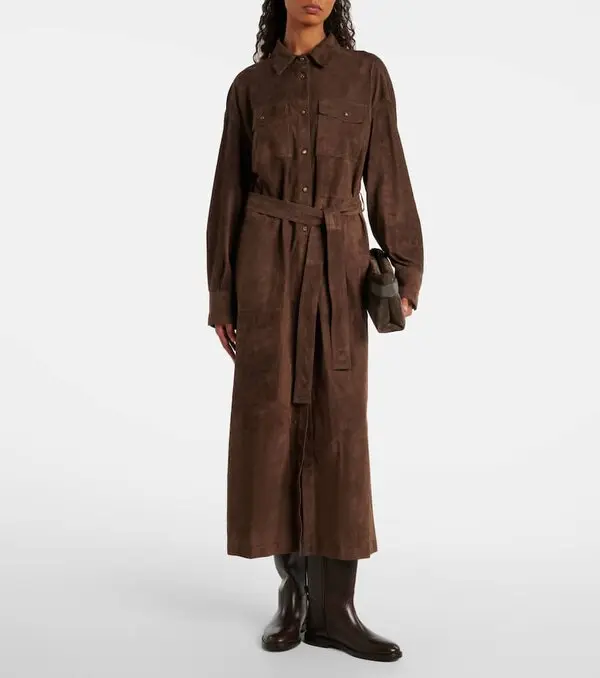 Brunello Cucinelli Monili Belted Suede Shirt Dress