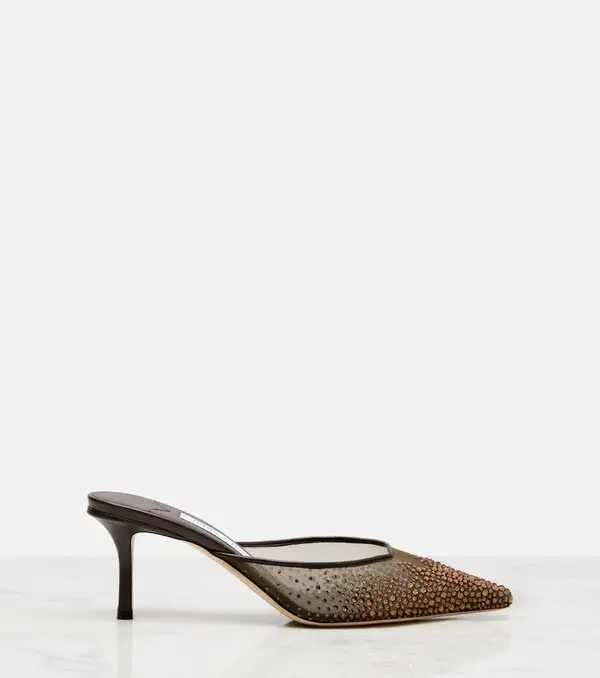 JIMMY CHOO Vivi 65 Crystal-embellished Mesh Mules