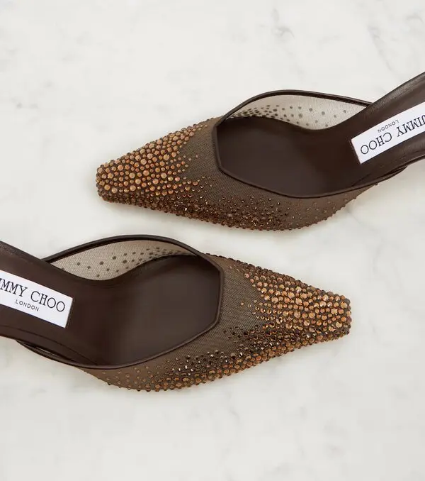 JIMMY CHOO Vivi 65 Crystal-embellished Mesh Mules