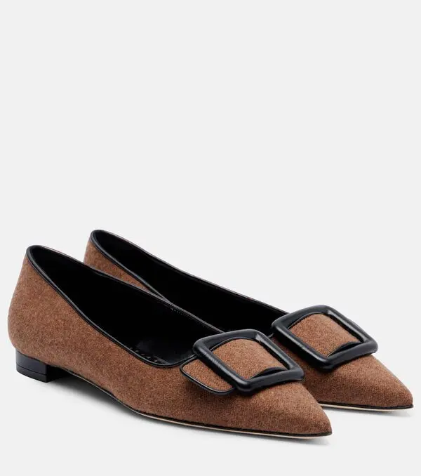Manolo Blahnik Maysale Buckled Ballet Flats - Brown