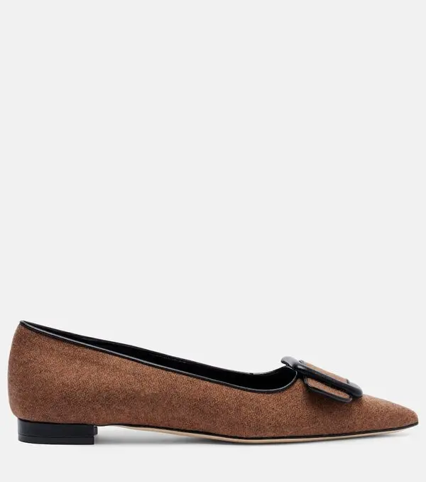 Manolo Blahnik Maysale Buckled Ballet Flats - Brown