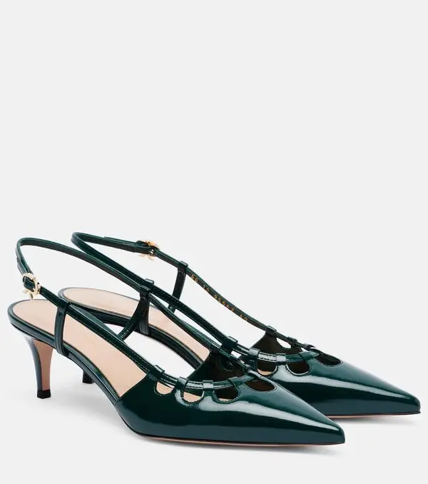 GIANVITO ROSSI Eloise 55 Leather Slingback Pumps - Green