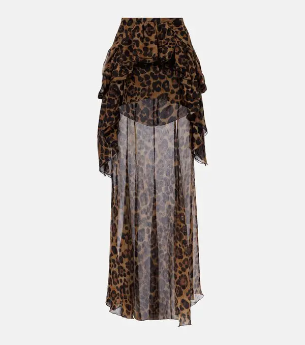 Blumarine Leopard-print Silk Crepon Maxi Skirt - Brown