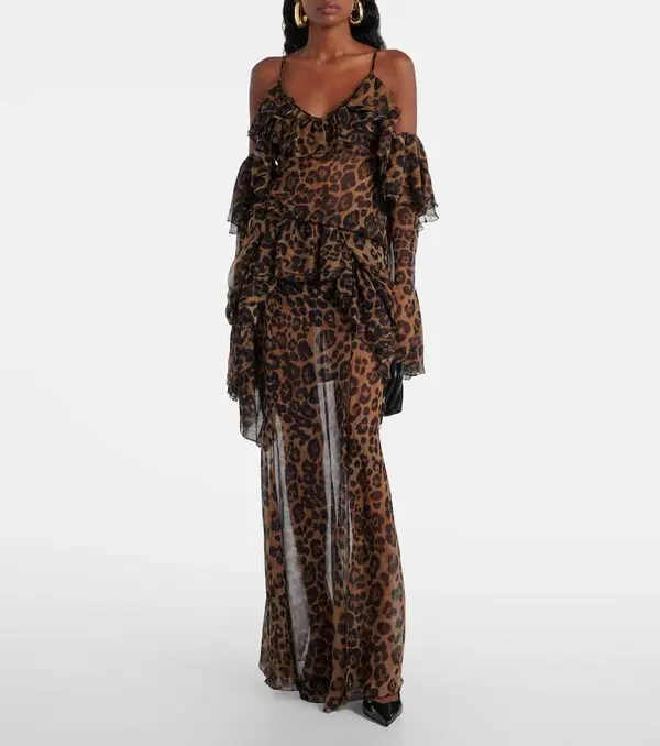 Blumarine Leopard-print Silk Crepon Maxi Skirt