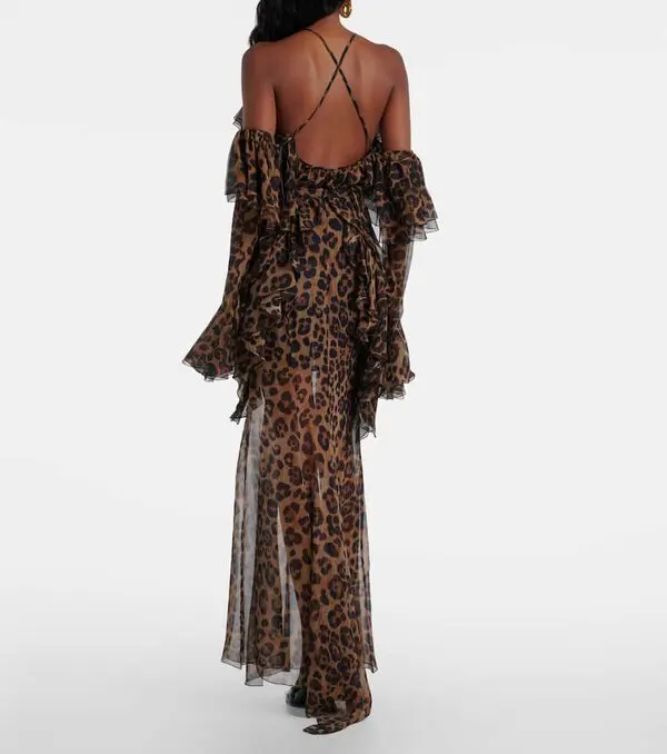Blumarine Leopard-print Silk Crepon Maxi Skirt