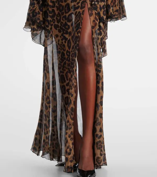 Blumarine Leopard-print Silk Crepon Maxi Skirt
