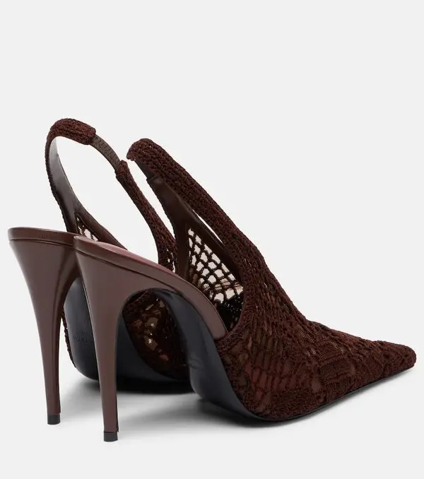 Magda Butrym Crochet-trimmed Leather Slingback Pumps - Brown