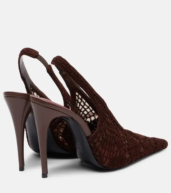 Magda Butrym Crochet-trimmed Leather Slingback Pumps - Brown
