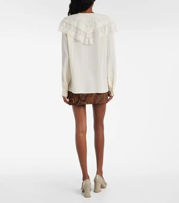Chloé Lace-trimmed Silk Blouse - White