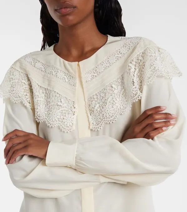 Chloé Lace-trimmed Silk Blouse - White