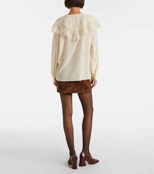 Chloé Lace-trimmed Silk Blouse - White