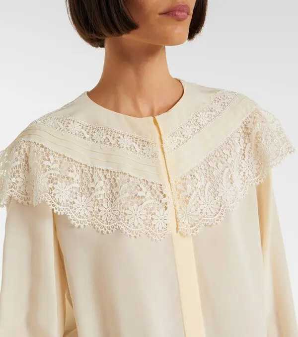 Chloé Lace-trimmed Silk Blouse - White