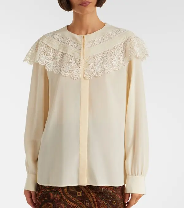 Chloé Lace-trimmed Silk Blouse - White