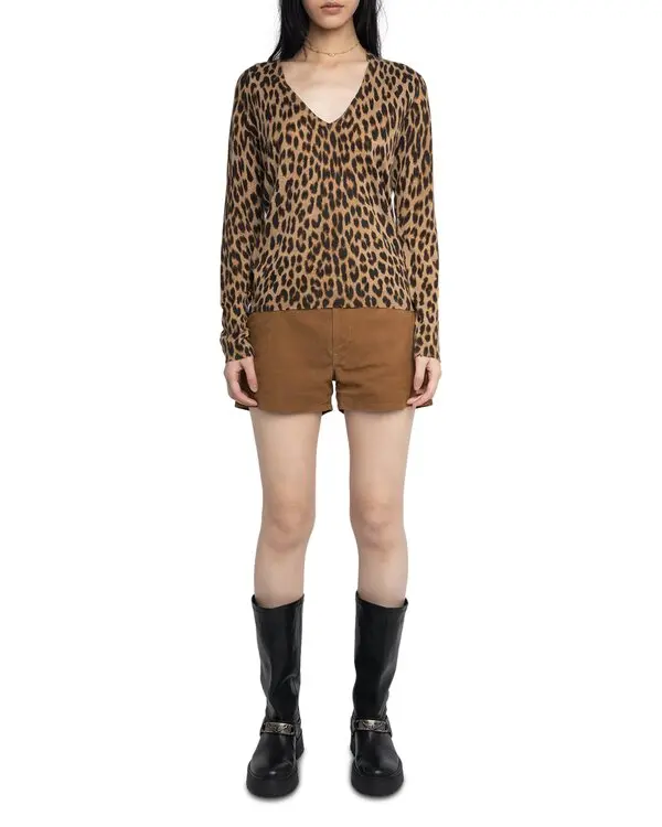 Zadig&Voltaire Rivy Cp Leopard Print Cashmere Sweater - Daim