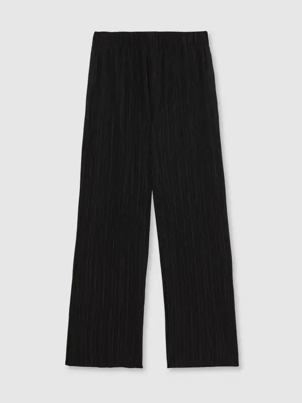REISS Augustine Wide Leg Plisse Trousers - Black