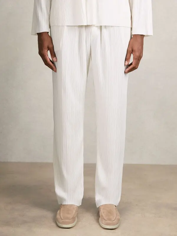 REISS Augustine Wide Leg Plisse Trousers