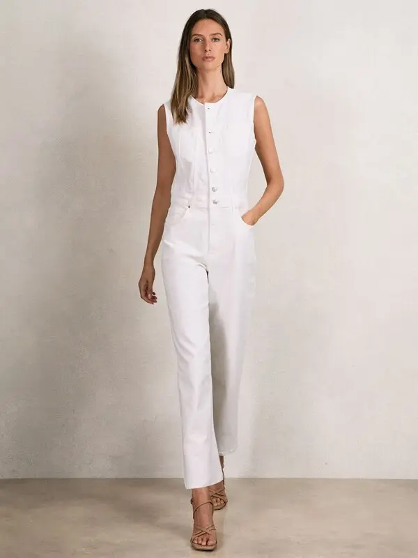 Paige Cirie Denim Straight Leg Jumpsuit - Ecru