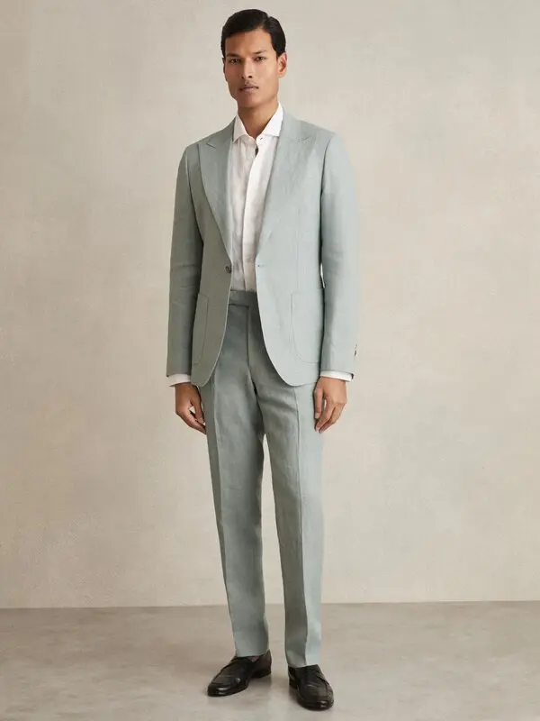 REISS Warner Linen Slim-fit Suit Trousers - Ocean Green