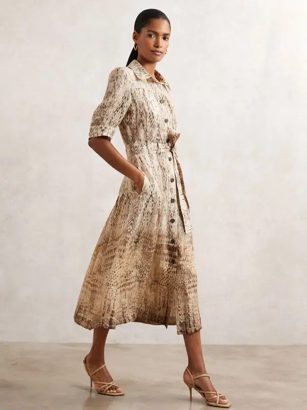REISS Malika Animal-print Belted Shirt Dress